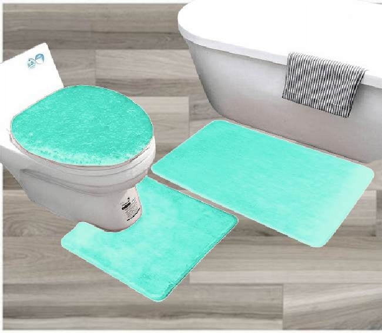 3pc Mint Green Bathroom Mat Set with Non-Skid Backing: Large Rug ...