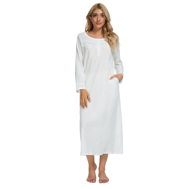 MintLimit Women's 100% Cotton Solid Long Sleeve Scoopneck Lounge ...