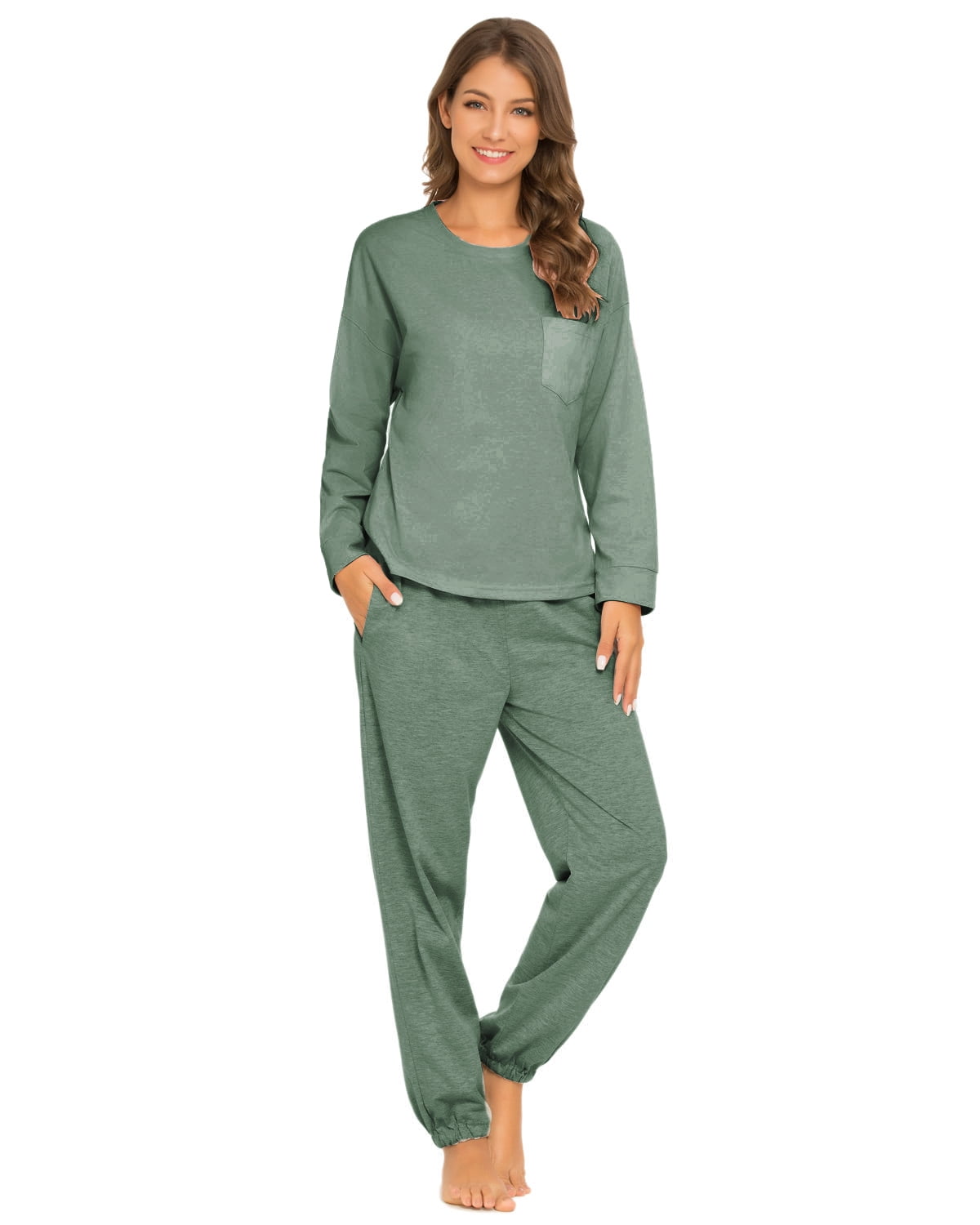 MintLimit Women's Solid Pajamas Sets Long Sleeve Tops and Jogging Pants ...