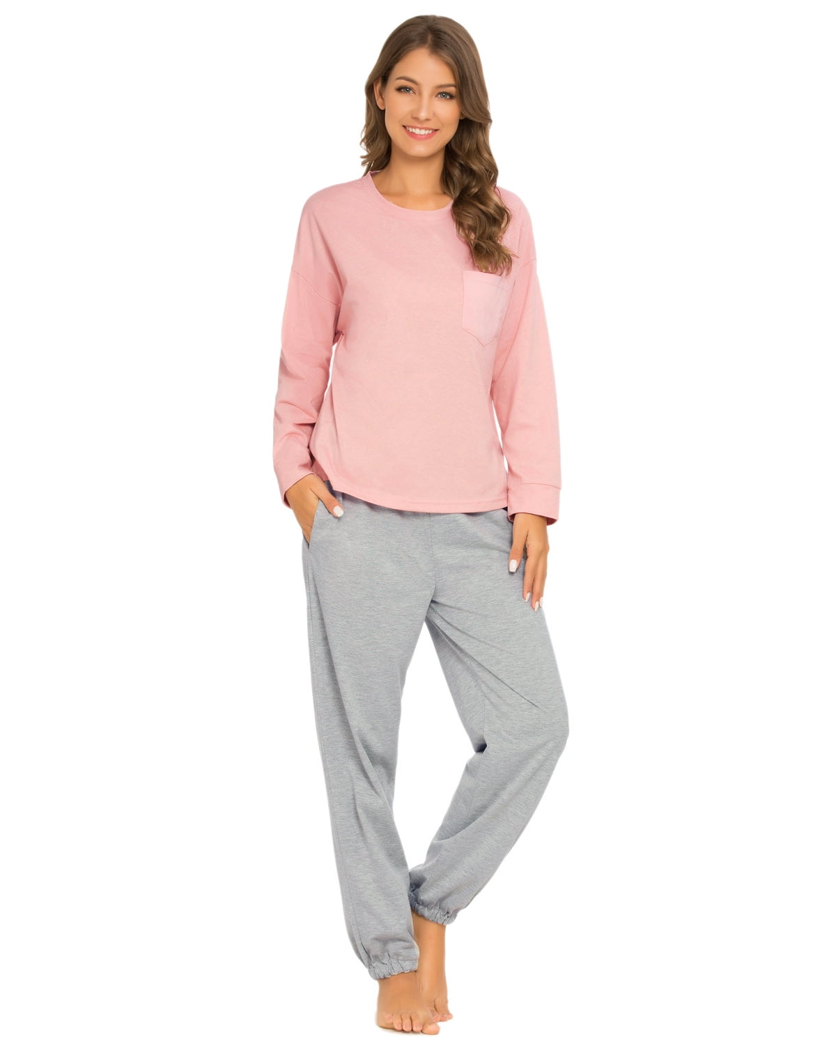 MintLimit Women's Solid Pajamas Sets Long Sleeve Tops and Jogging Pants ...