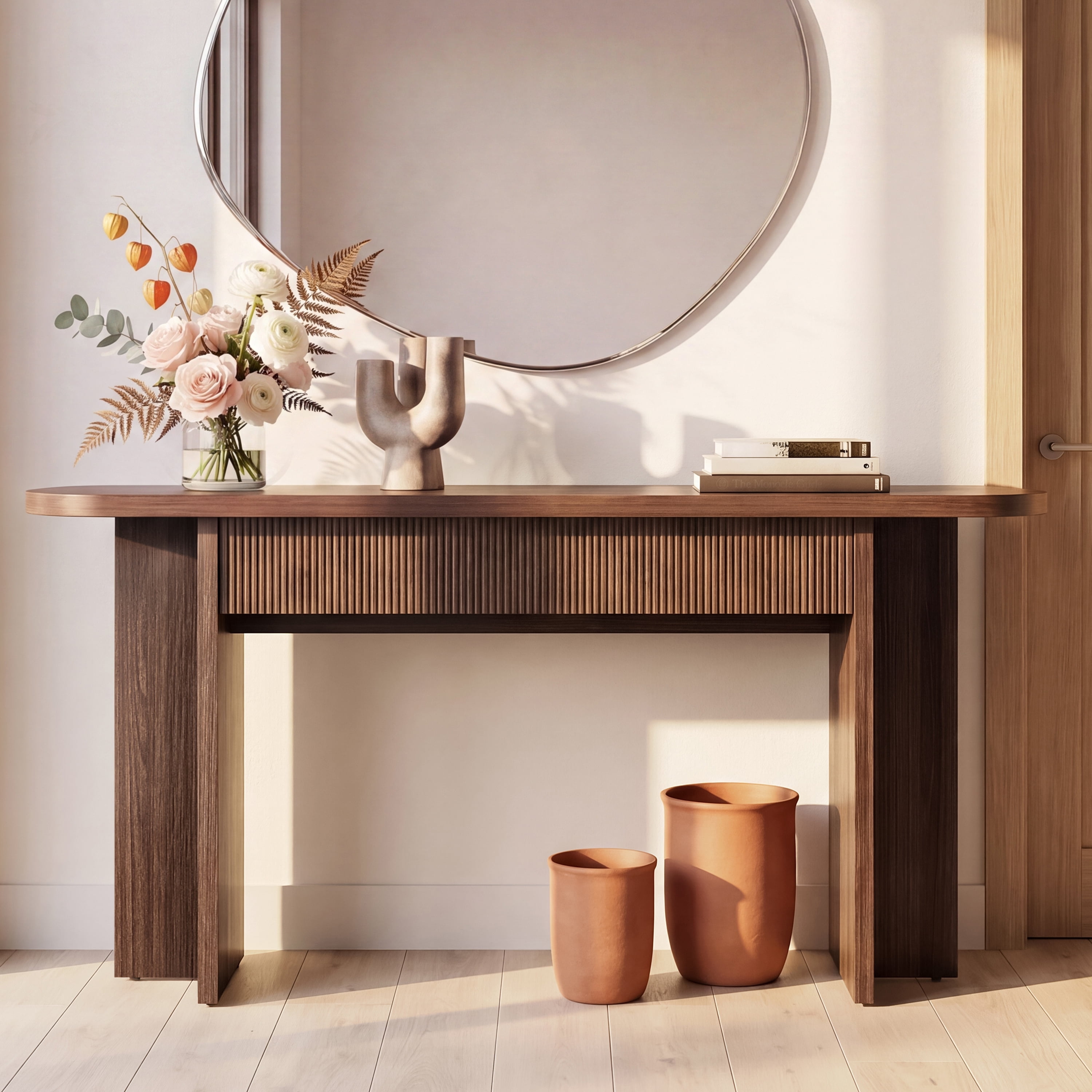Mintazer 63" Fluted Console Table with 2 Drawers, Modern Entryway ...