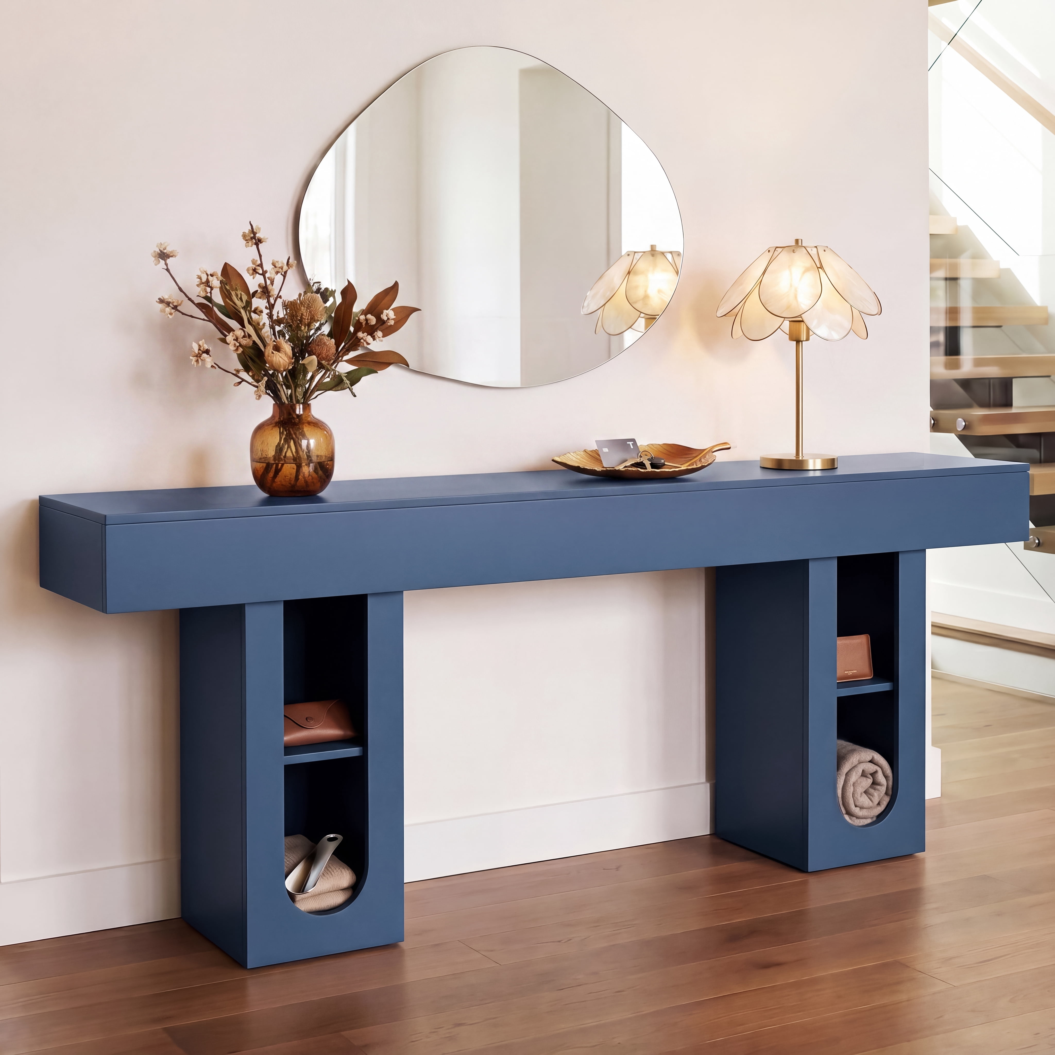Mintazer 71" Modern U-Shaped Console Table with Charge Station ...