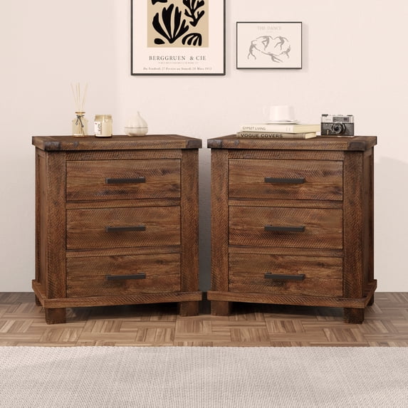 Mintazer Farmhouse Nightstand Set of 2, Nightstands with 3 Drawers, End ...