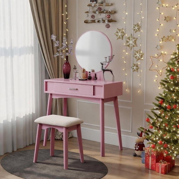 Mintazer Modern Vanity Table Set, Round Mirror Makeup Dressing Table ...