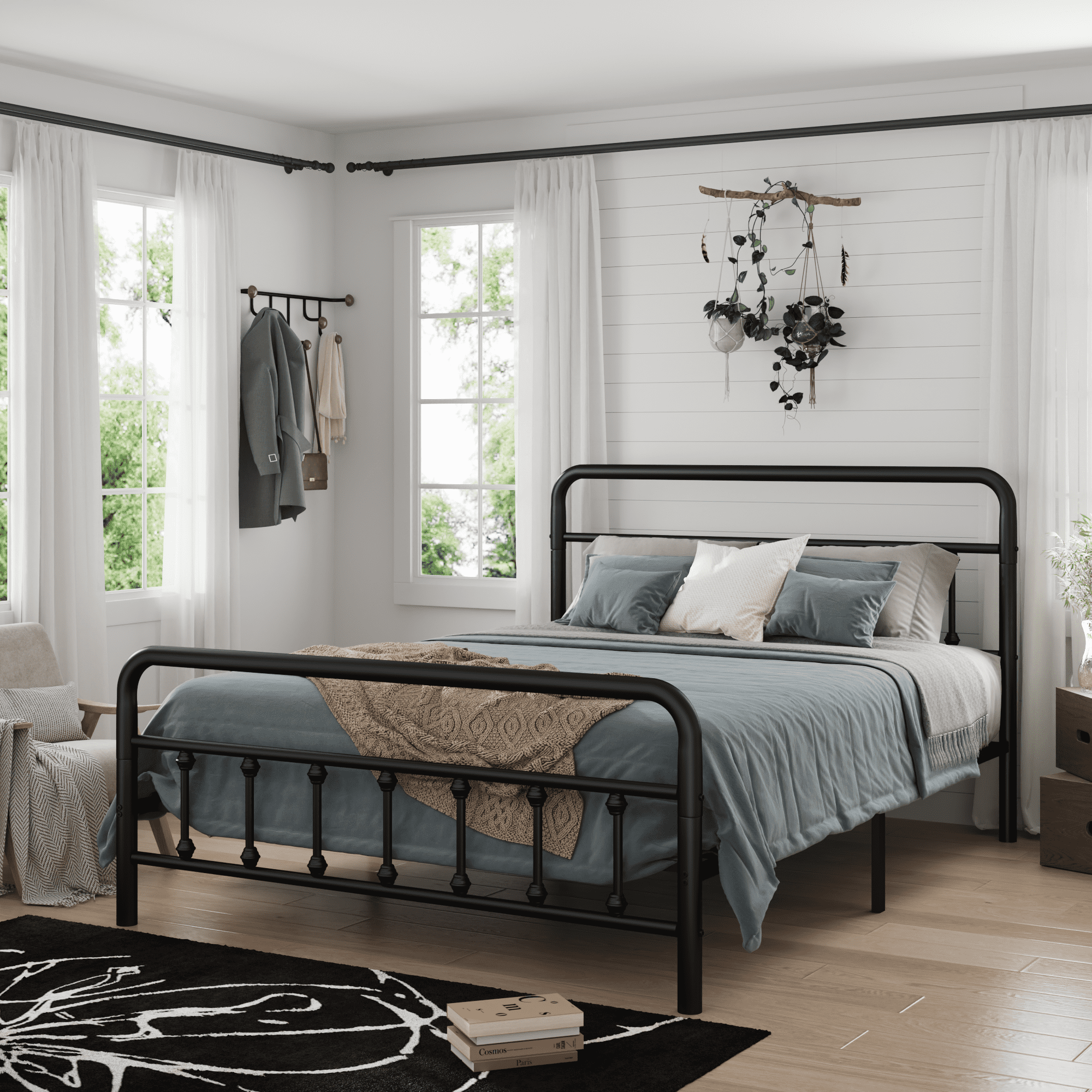 Mintazer Queen Size Metal Bed Frame with Vintage Headboard & Under Bed ...