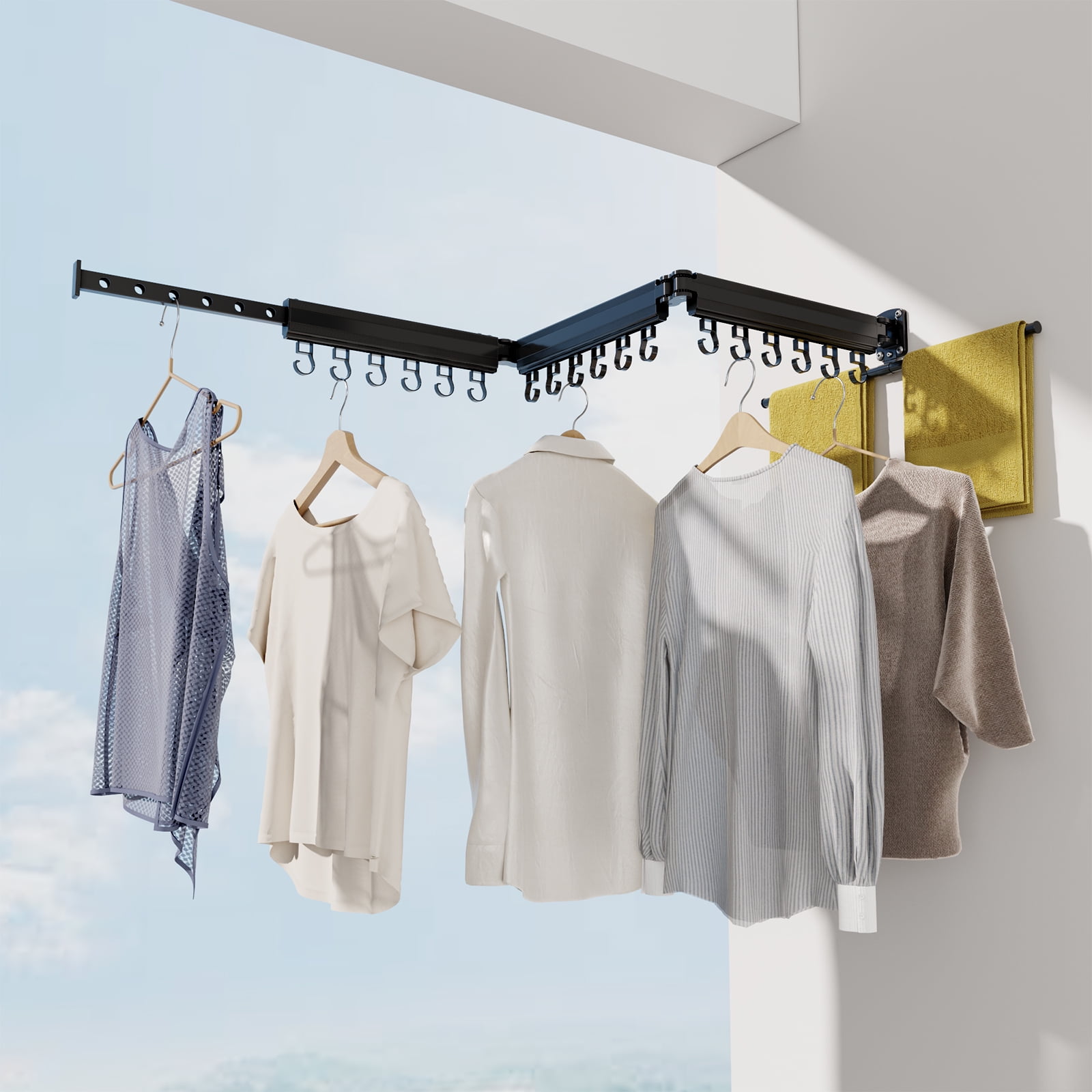 Mintazer Retractable Wall Mounted Clothes Hanger, 360° Foldable Laundry ...