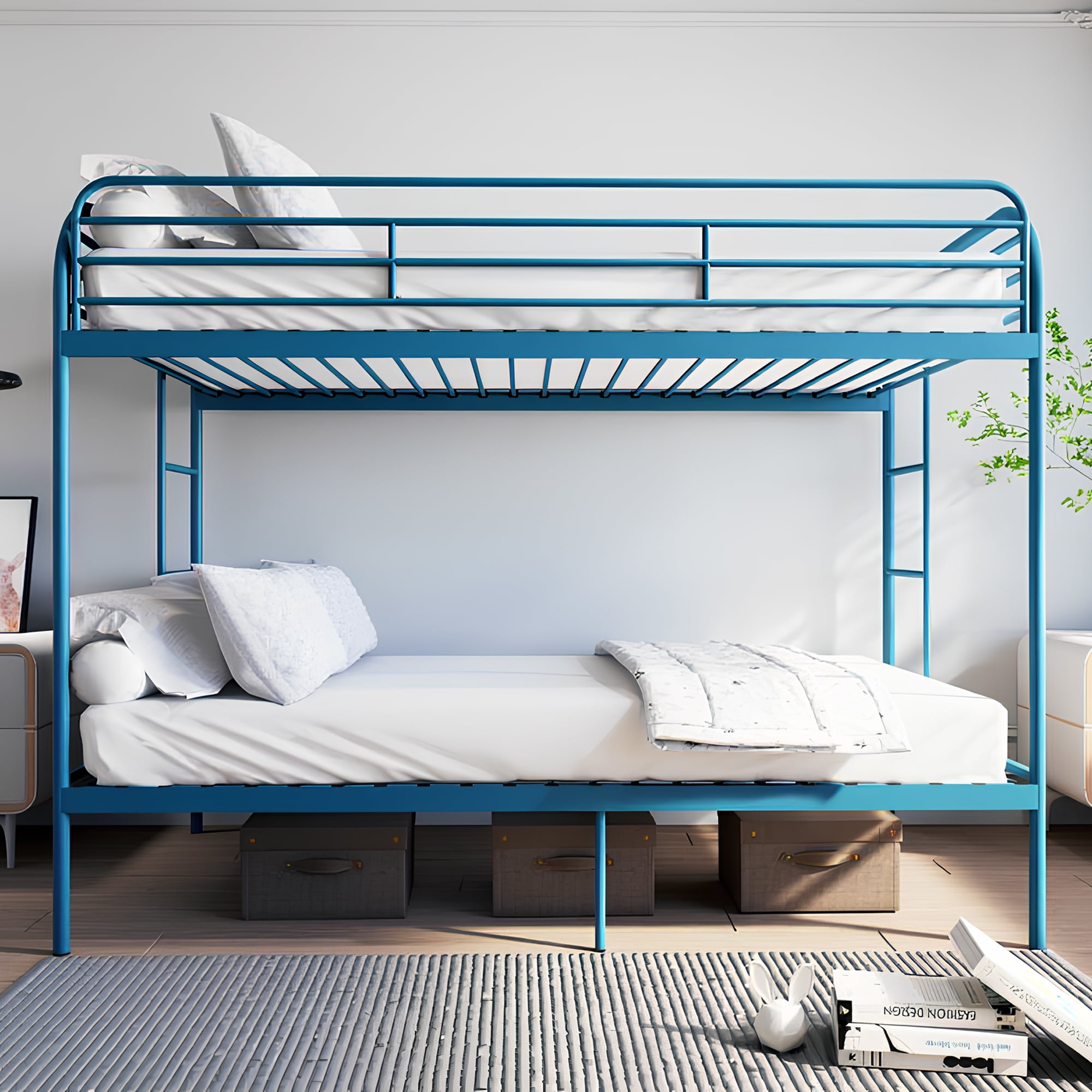 Mintazer Twin Over Twin Metal Bunk Bed, Heavy Duty Bunk Bed Frame with ...