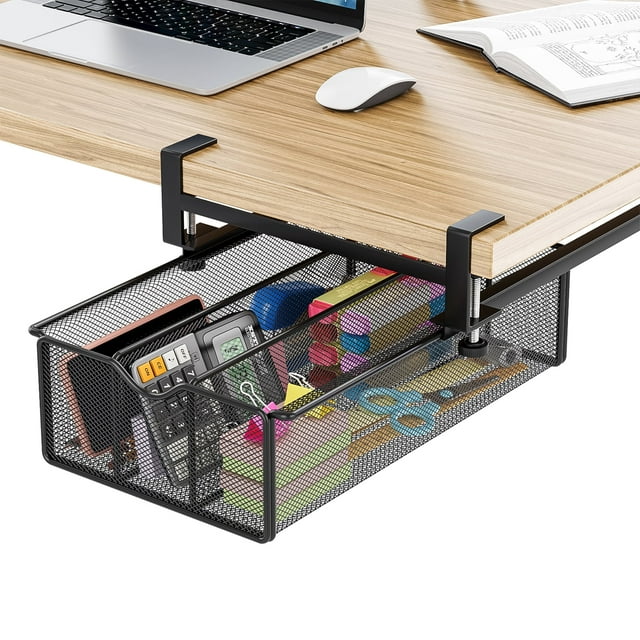 Mintazer Under Desk Organizer Clamp-On Mesh Metal Under Table Storage ...