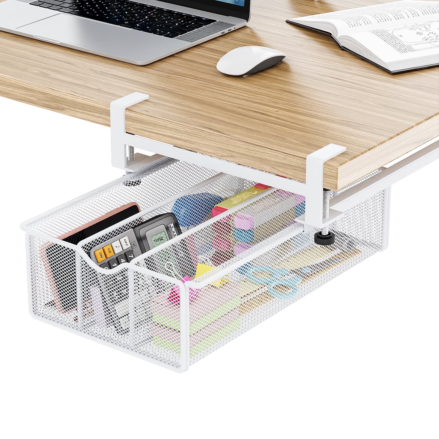 Mintazer Under Desk Organizer Clamp-On Mesh Metal Under Table Storage ...