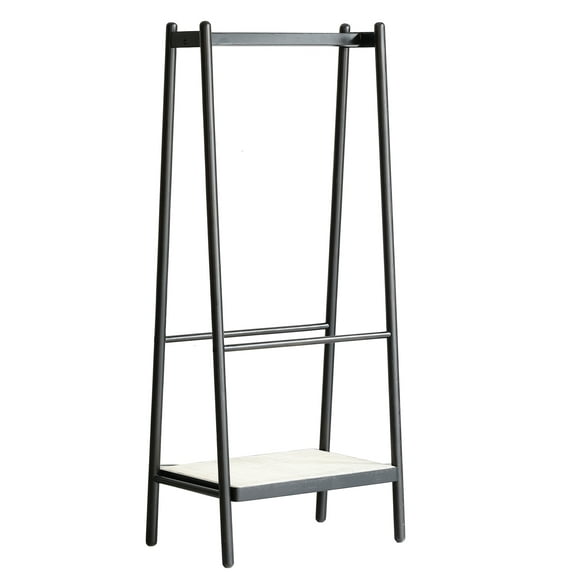Mintazer Wood Clothes Rack, Rattan Hanger Rack with Shelves, Cloth ...