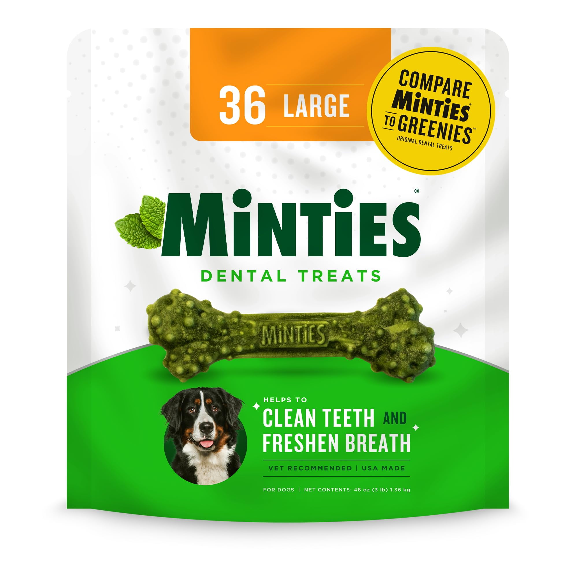 Minties Dental Chews for Dogs, 36 Count, MHD1Vet-Recommended Mint ...