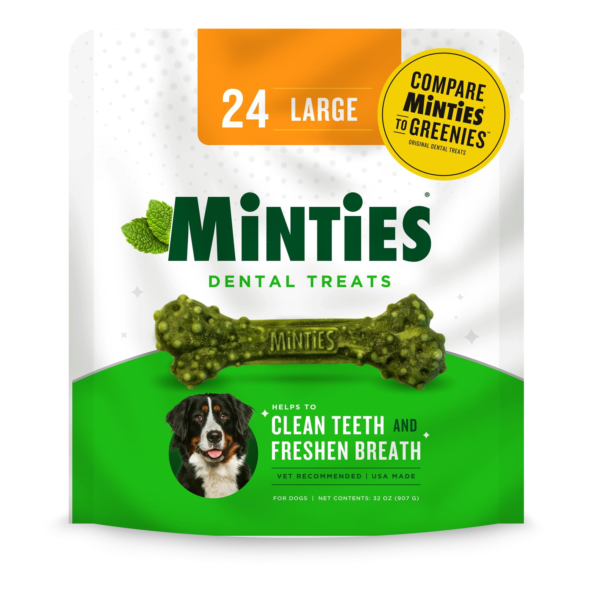 Minties Dental Chews for Dogs, HYZ01 24 Count, Vet-Recommended Mint ...