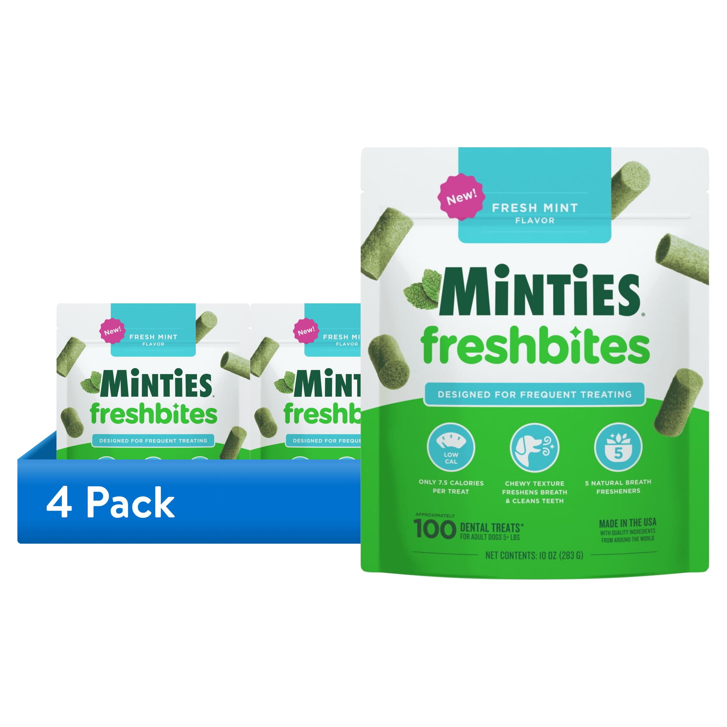(4 pack) Minties FreshBites Soft and Chewy Dental Treats for Dogs, Low ...