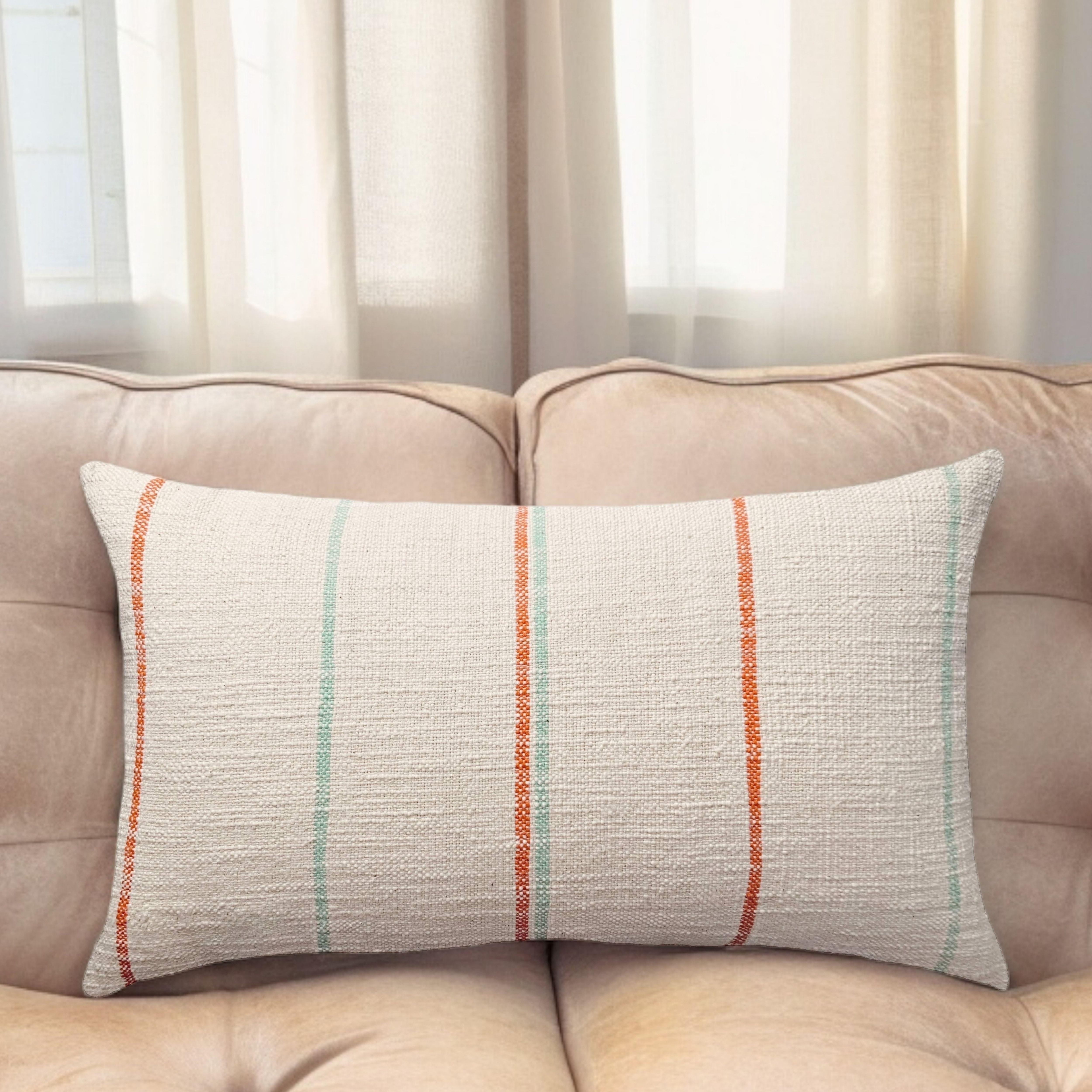 PILLOWPIA Minton Striped Cotton Pillow Cover, 12'' x 24'', Decorative ...