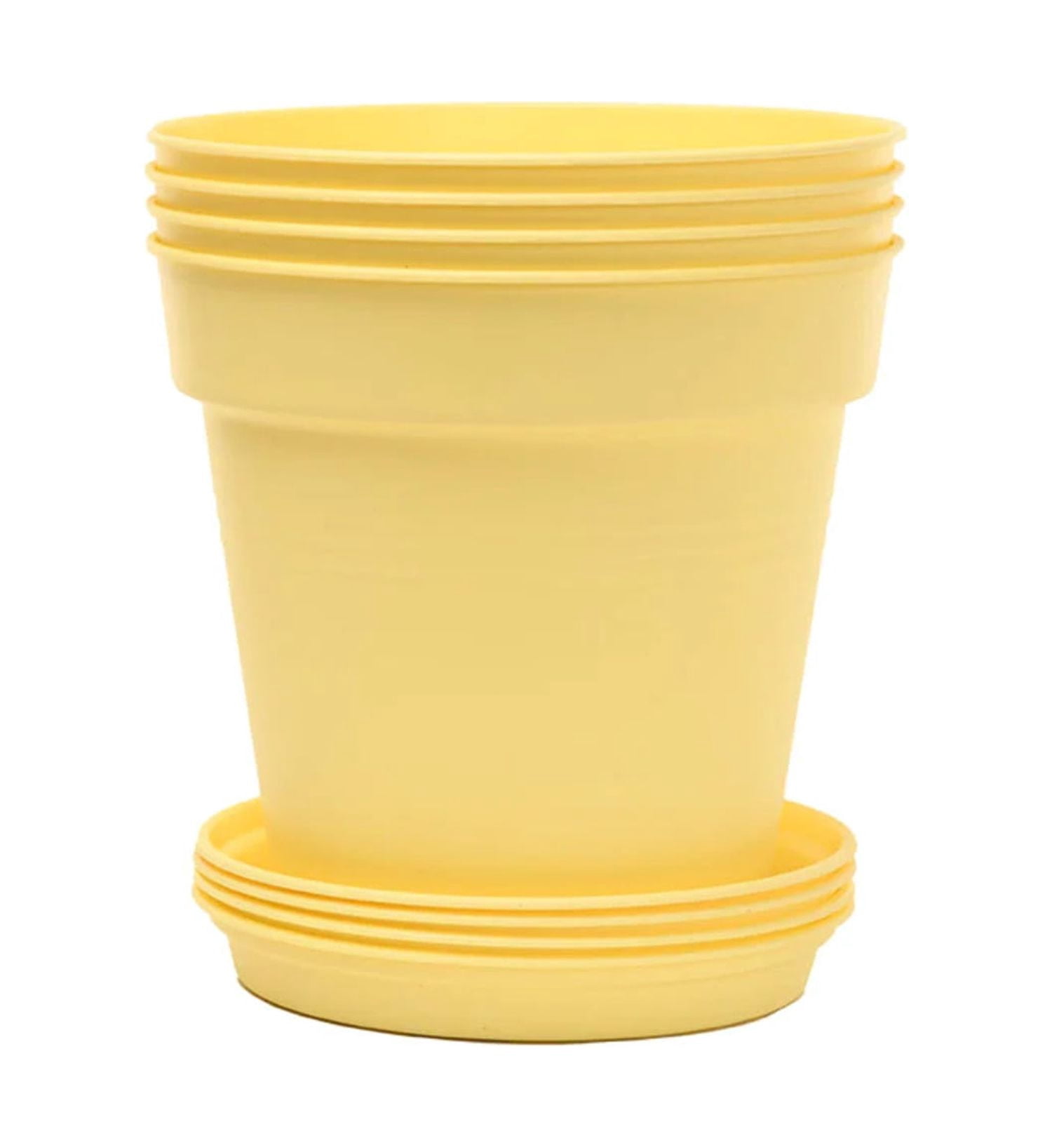 Mintra Garden 5" x 4.75" Round Yellow Plastic Plant Pot with Tray ...