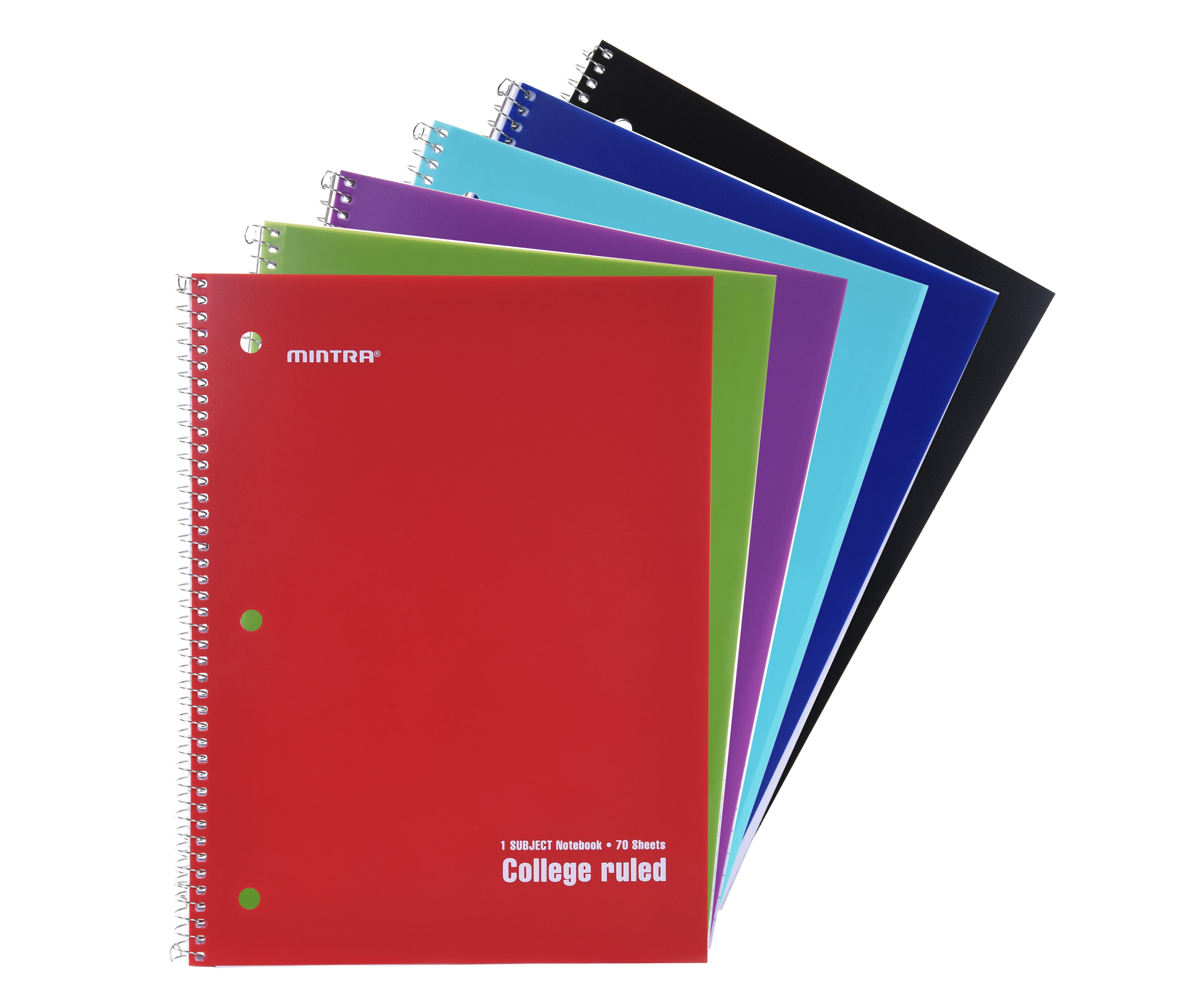 Mintra Office - (04657) Spiral Notebooks Solid Cover College Ruled 6 ...