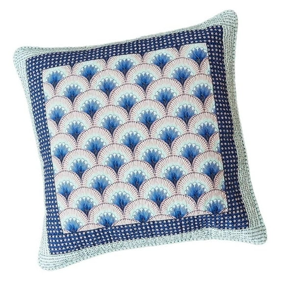 Minty Blue Euro Pillow Sham - Cotton Patchwork Fans Breezy Ocean Shell ...