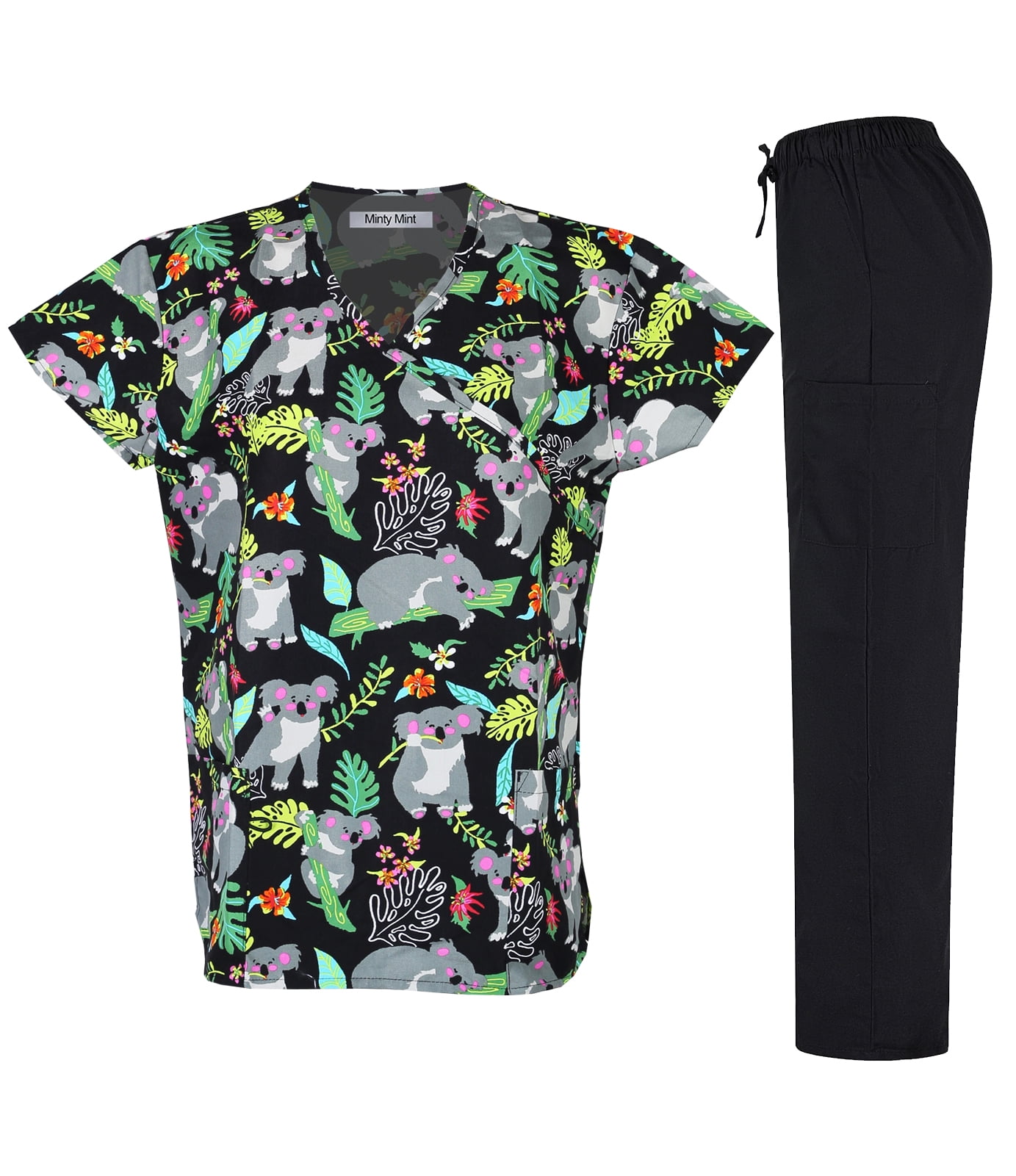 Minty Mint, Women's, Microfiber Printed Medical Scrub Set V-Neck Top ...