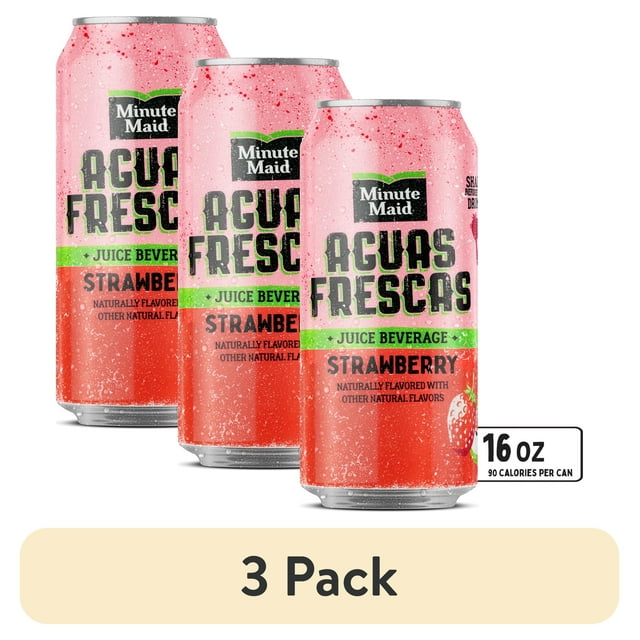 (3 pack) Minute Maid Aguas Frescas Strawberry Fruit Juice, 16 fl oz Can ...
