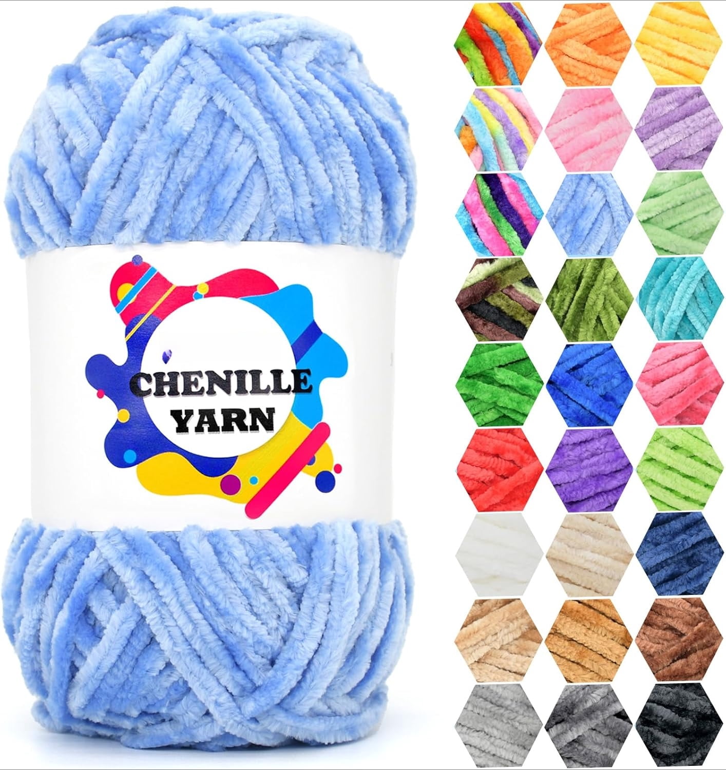 Minzimin 100g Velvet Chenille Yarn for Crocheting Rainbow Velvet Fluffy ...
