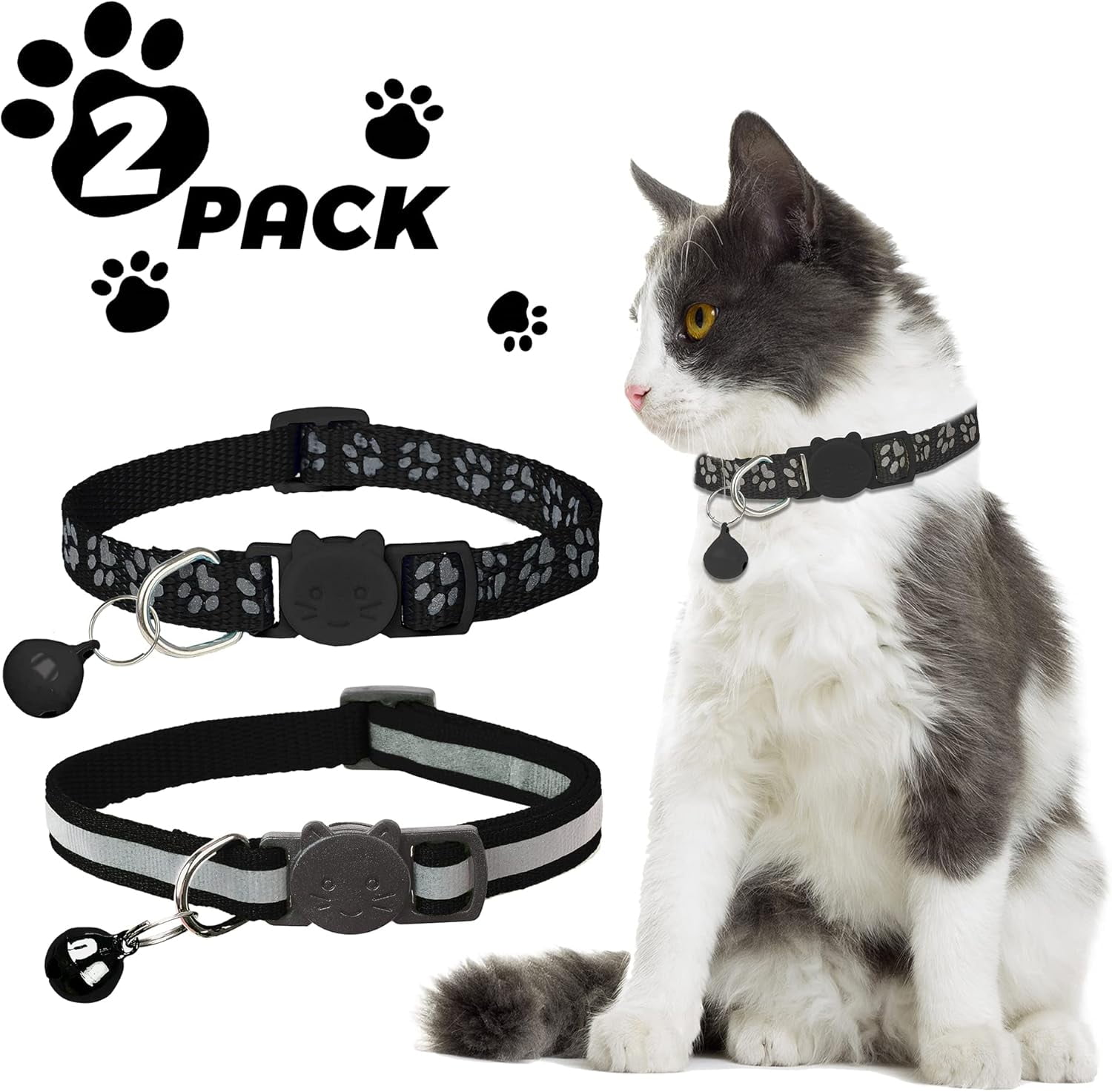 Minzimin 2 Pack Reflective Cat Collar Breakaway with Bell,Personalized ...