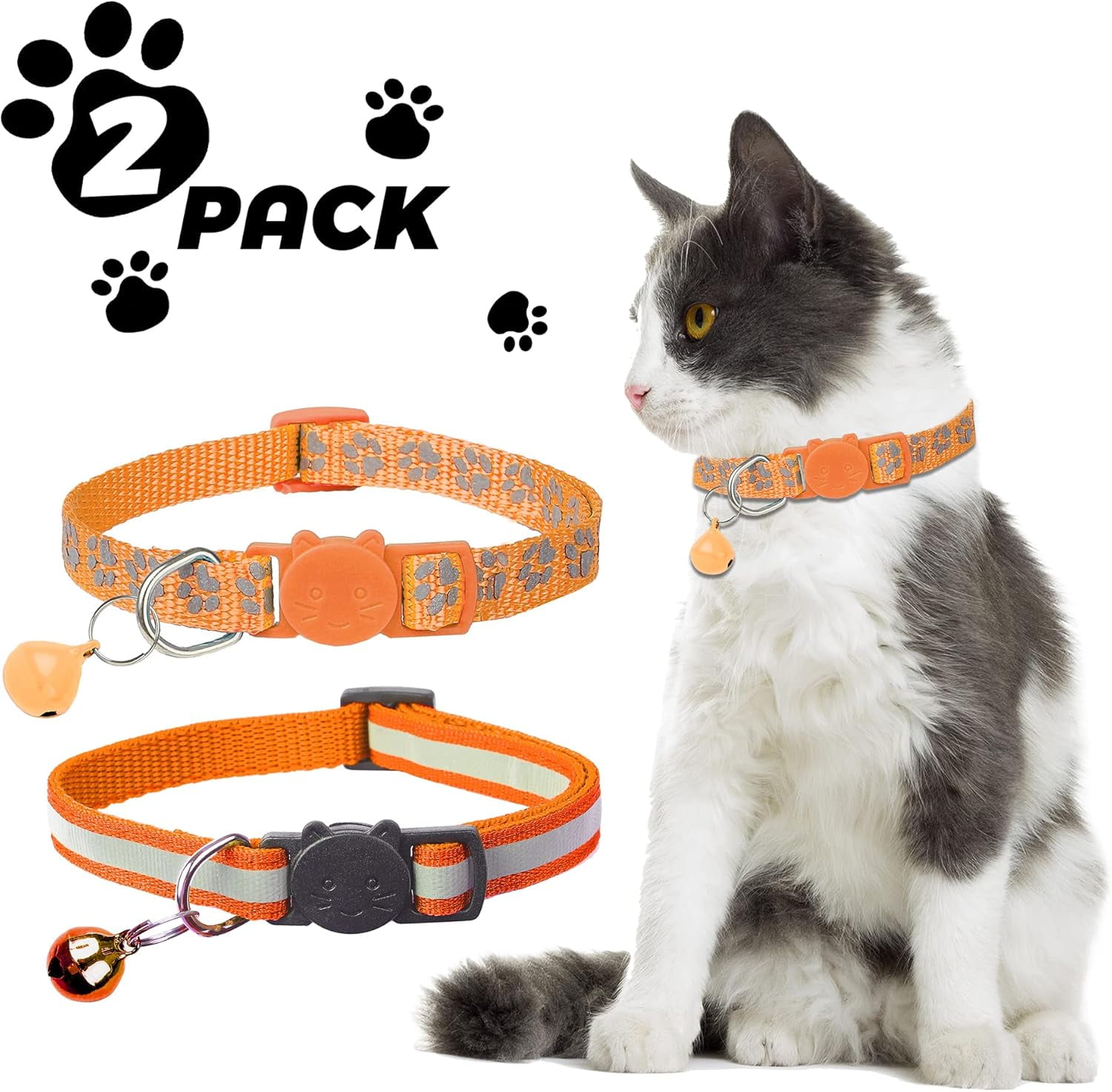 Minzimin 2 Pack Reflective Cat Collar Breakaway with Bell,Personalized ...