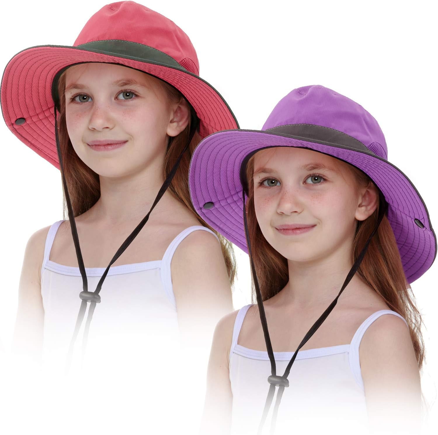 Minzimin 2 Pieces Kids Sun Hat Wide Brim Beach Bucket Cap for Girls ...