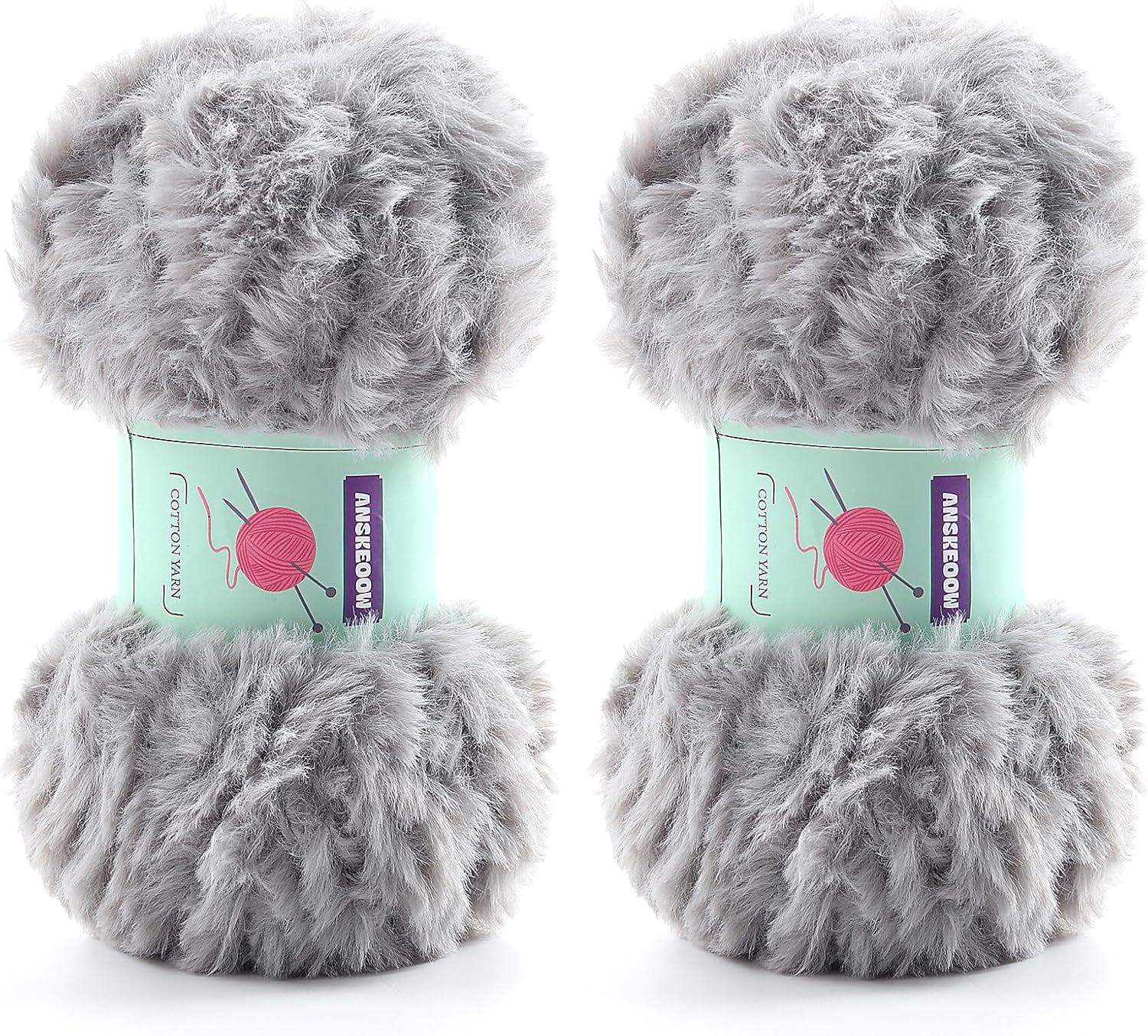 Minzimin 2 Skeins Soft Chunky Fluffy Fuzzy Faux Fur Yarn for Crocheting ...