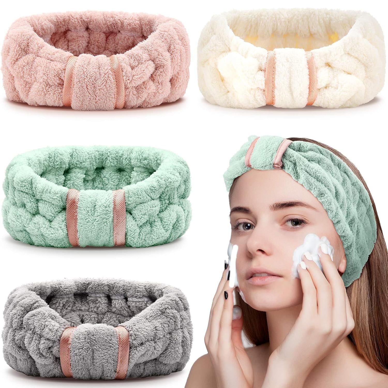 Minzimin 4 Pack Microfiber Headbands Spa Facial Headbands Makeup Head ...