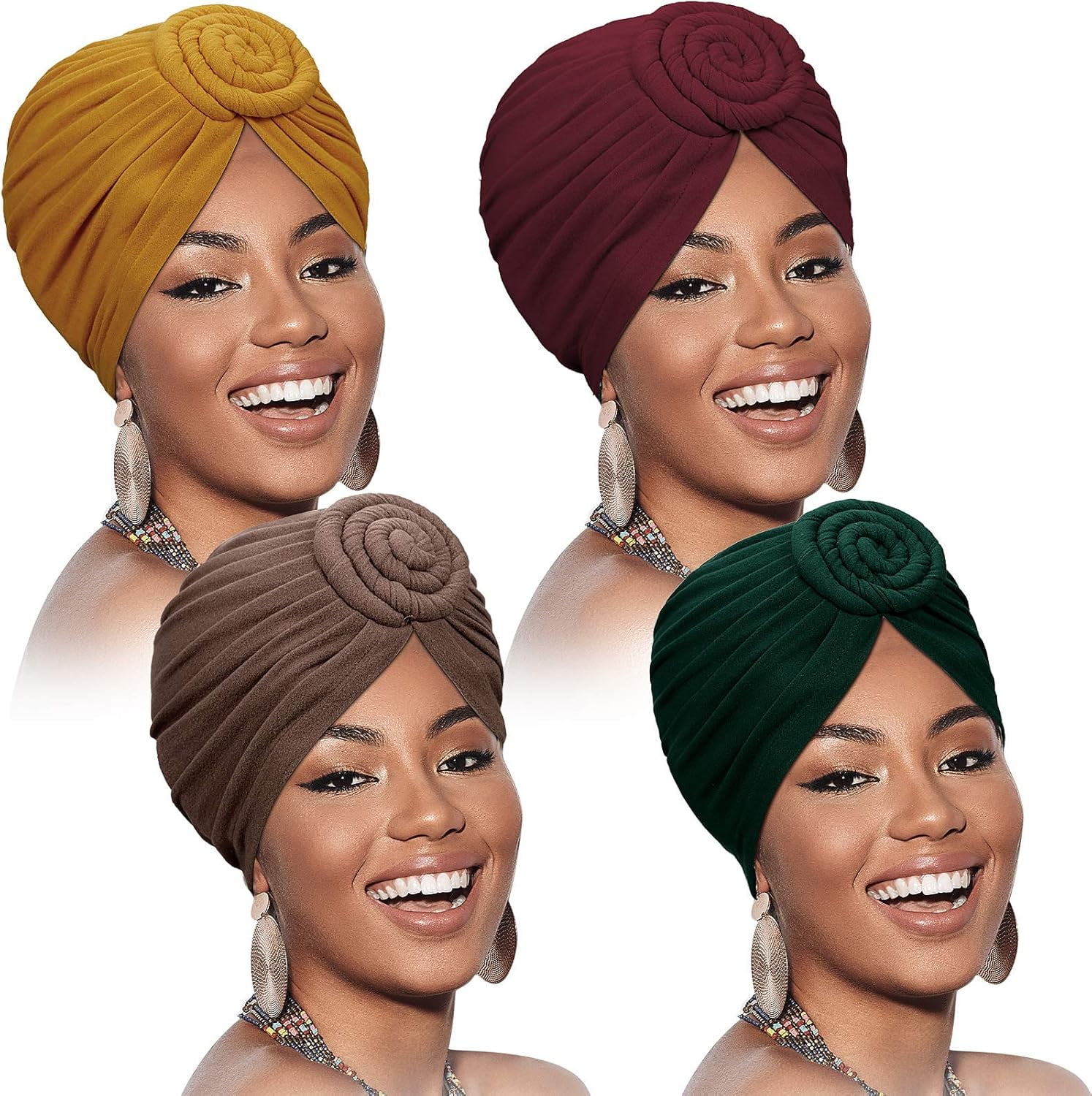 Minzimin 4 Pieces African Headwrap Turban for Black Women Hair Bonnet ...