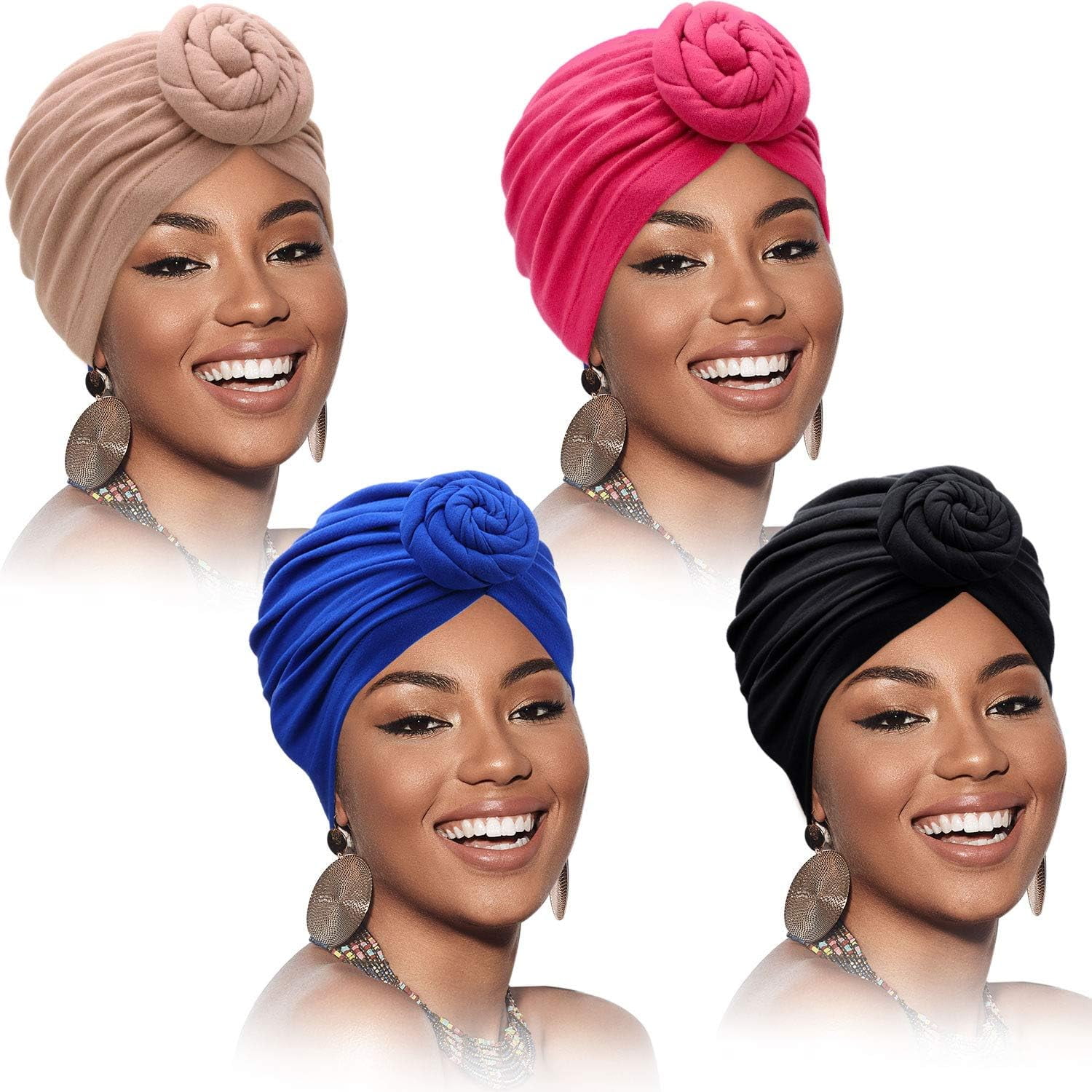Minzimin 4 Pieces African Headwrap Turban for Black Women Hair Bonnet ...