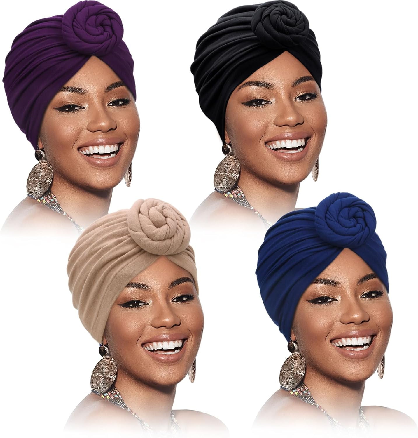 Minzimin 4 Pieces African Headwrap Turban for Black Women Hair Bonnet ...