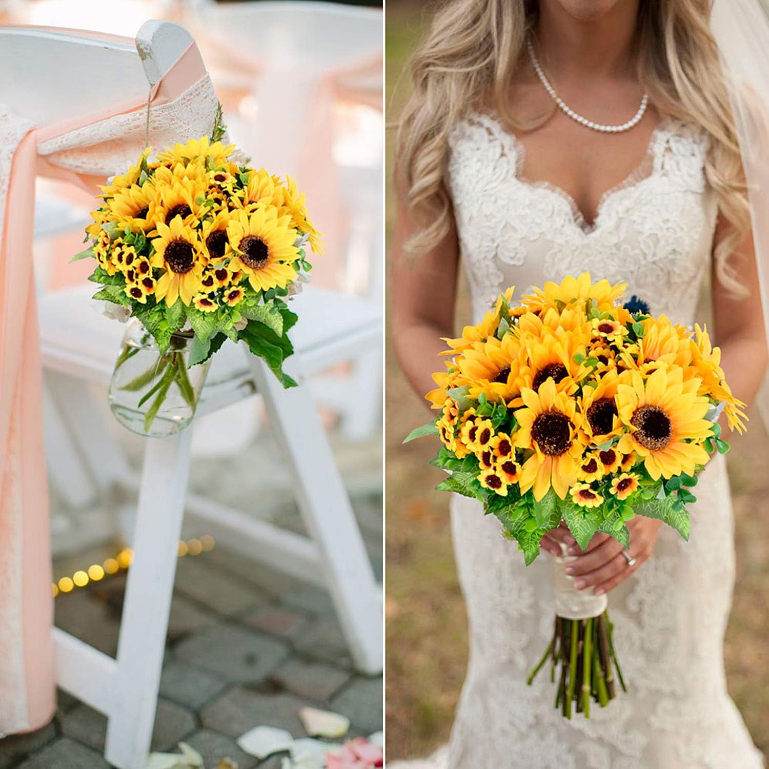 Minzimin Artificial Sunflower Bouquet, 2 Bunches Silk Sunflowers Fake ...
