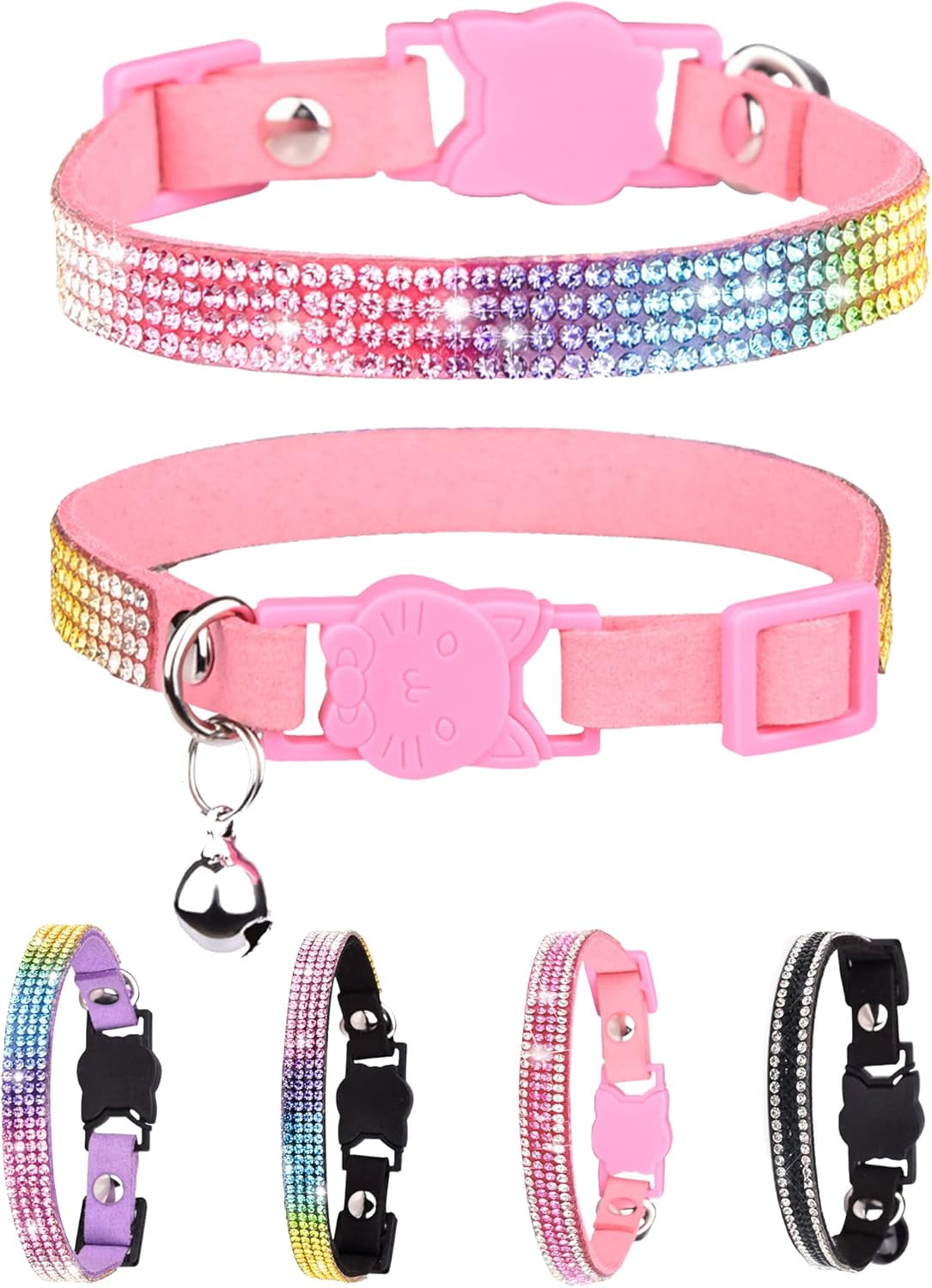 Minzimin Cat Collars for Girl Cats, Bling Kitten Collar with Bell, Cute ...