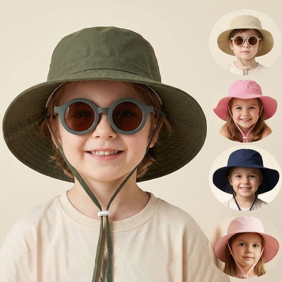 Minzimin New Kids Summer Bucket Hat for Girls, Solid Color Sun ...