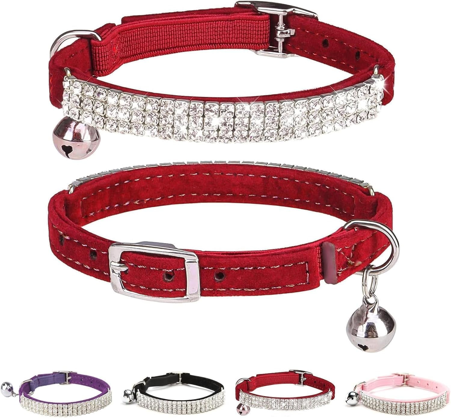 Minzimin Pack of 2 Diamond Cat Collar,Adjustable Soft Velvet Leather ...