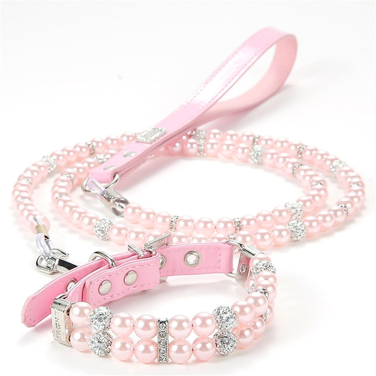 Minzimin Pink Pearl Small Dogs, Pearl Cat Collar Pu Leather Puppy ...