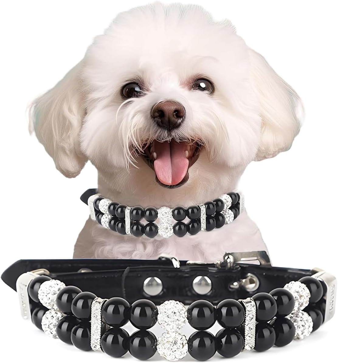 Minzimin Pink Pearl Small Dogs, Pearl Cat Collar Pu Leather Puppy ...