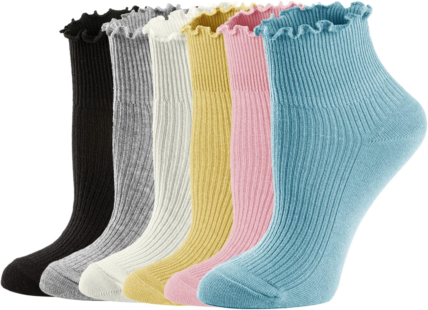 Minzimin Womens Socks, Ruffle Turn-Cuff Casual Ankle Breathable Cool ...