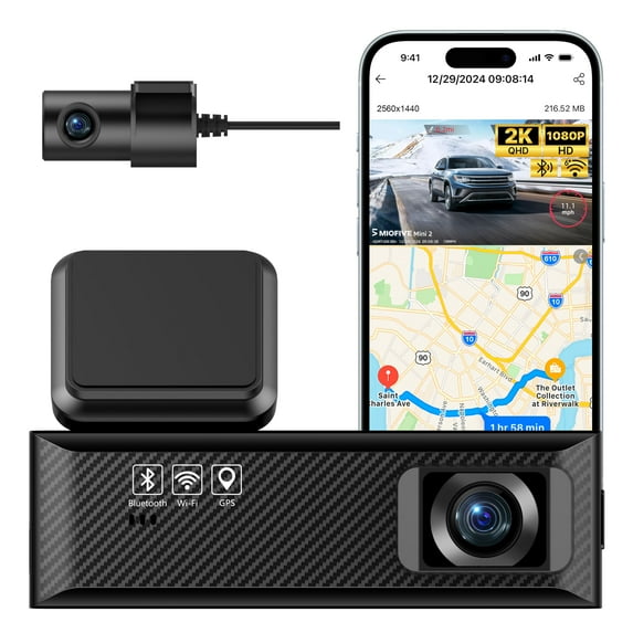 Miofive Dash Cam Mini 2, 2K+1080P FHD, Built-in Wi-Fi GPS Smart Dash ...