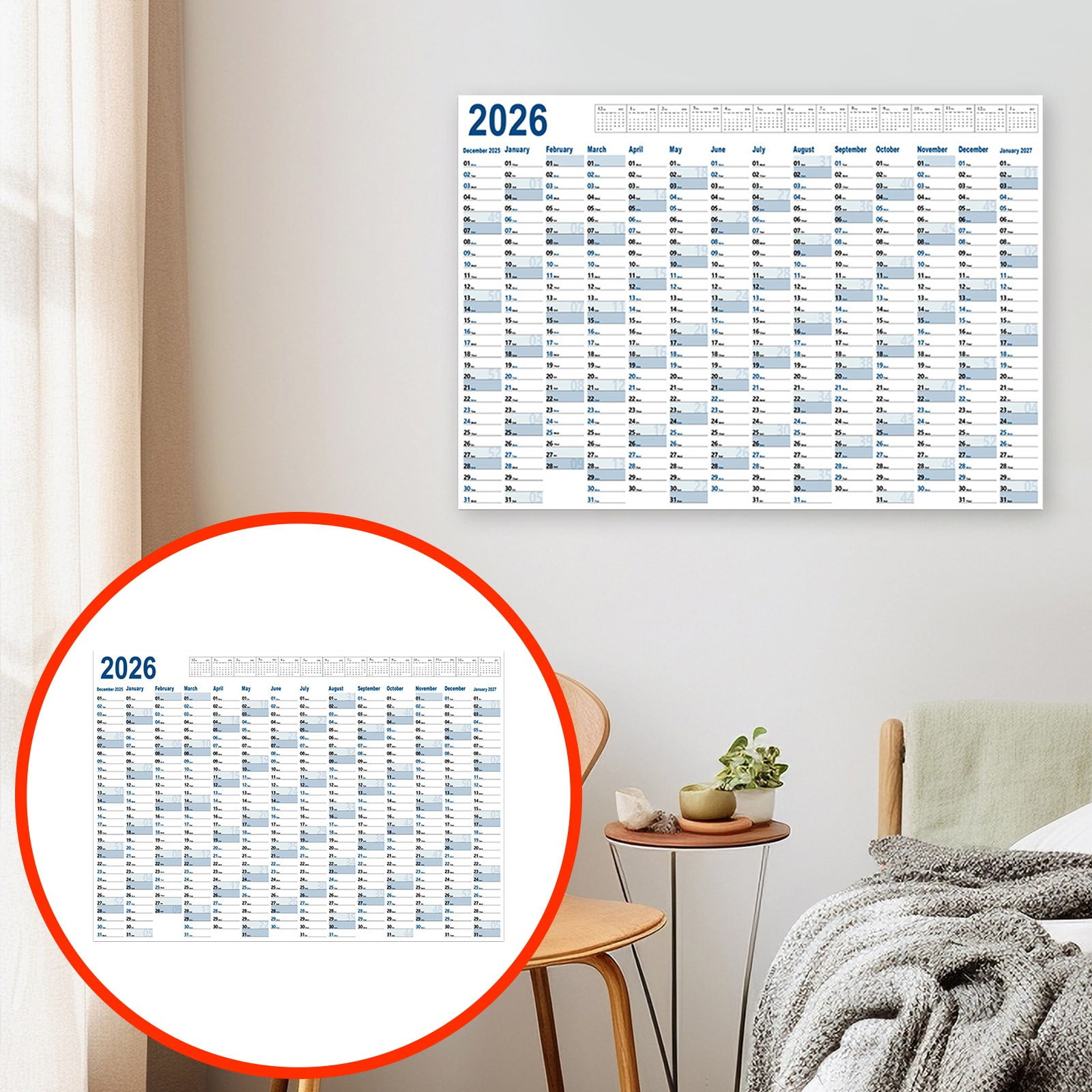 Miommo 2026 Yearly Wall Calendar, 29x20 Inch Large One Page Poster with ...