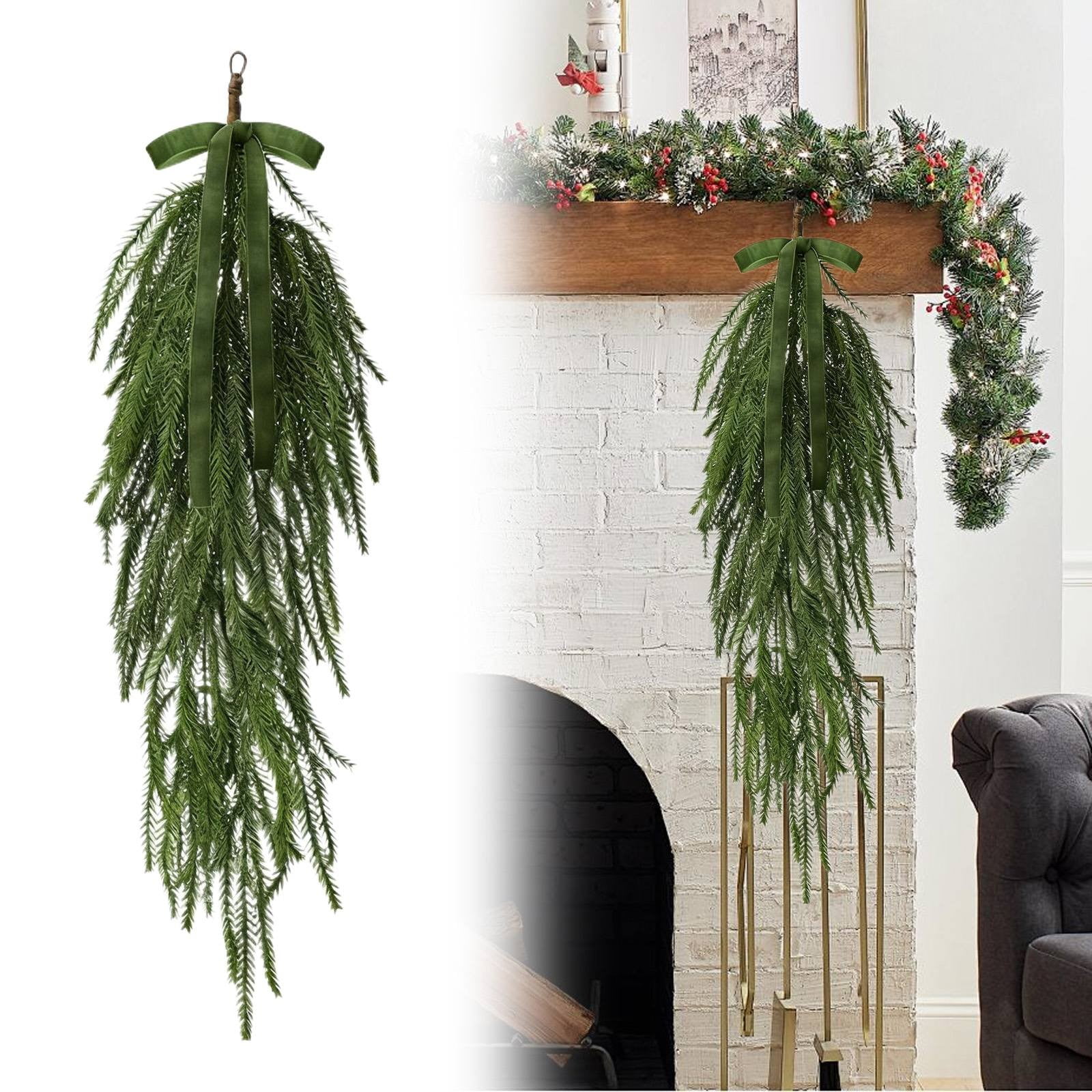 Miommo 4 Pack 24 Inch Christmas Teardrop Wreath with Rustic Velvet Bow ...