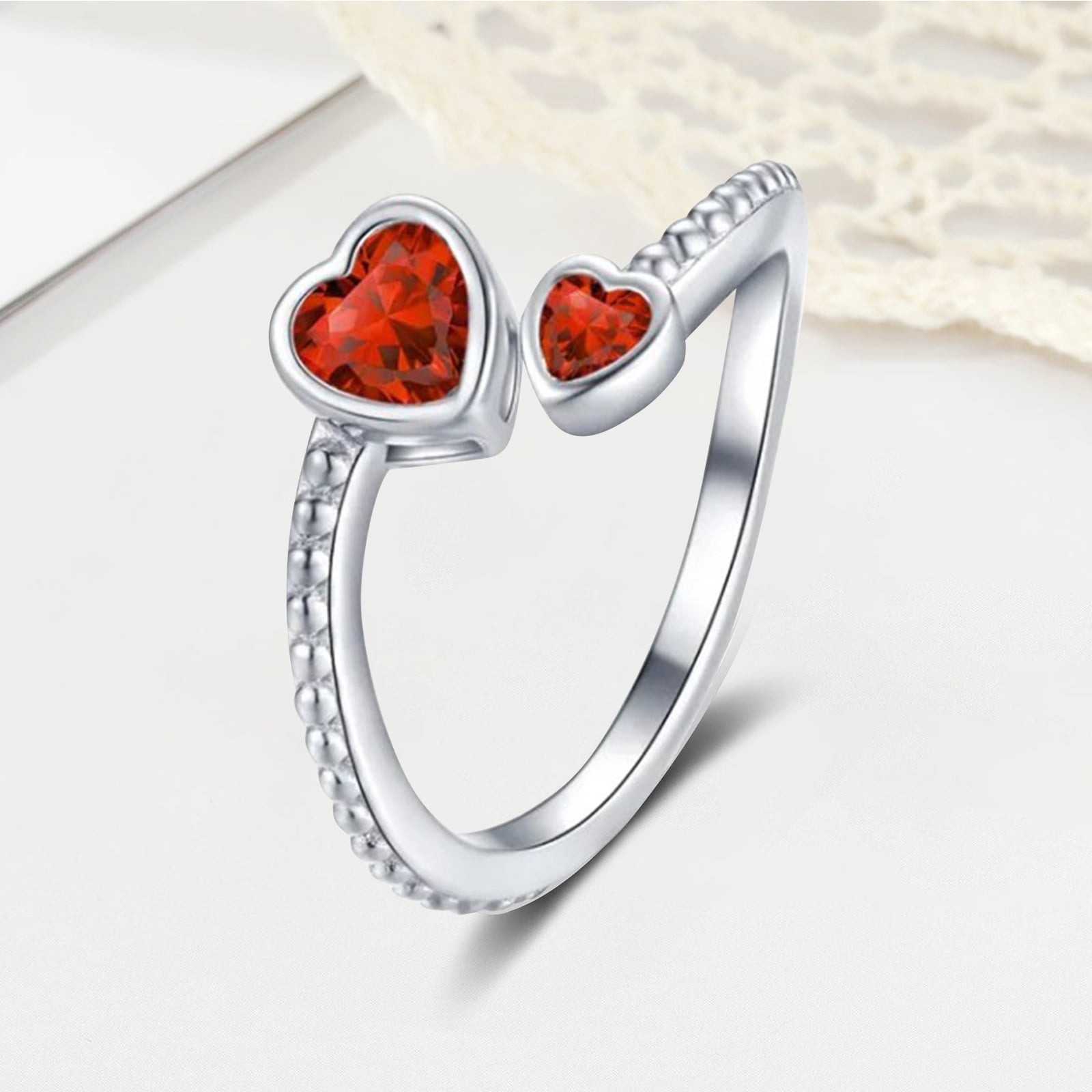 Miommo Adjustable Birthstone Rings for Women Open Heart Promise Ring ...