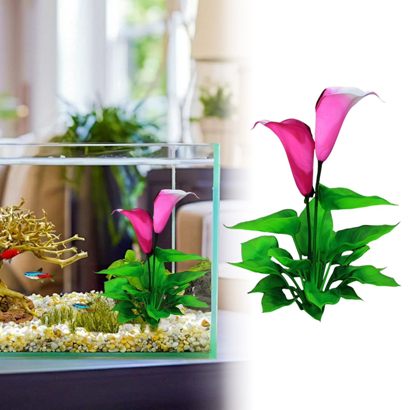 Miommo Artificial Aquarium Flower Decorations Realistic Plastic Plants ...