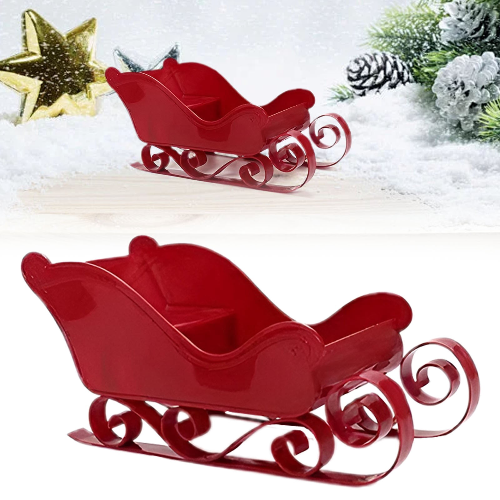 Miommo Christmas Santa Sleigh Decor, Festive Red Sleigh Figurine ...