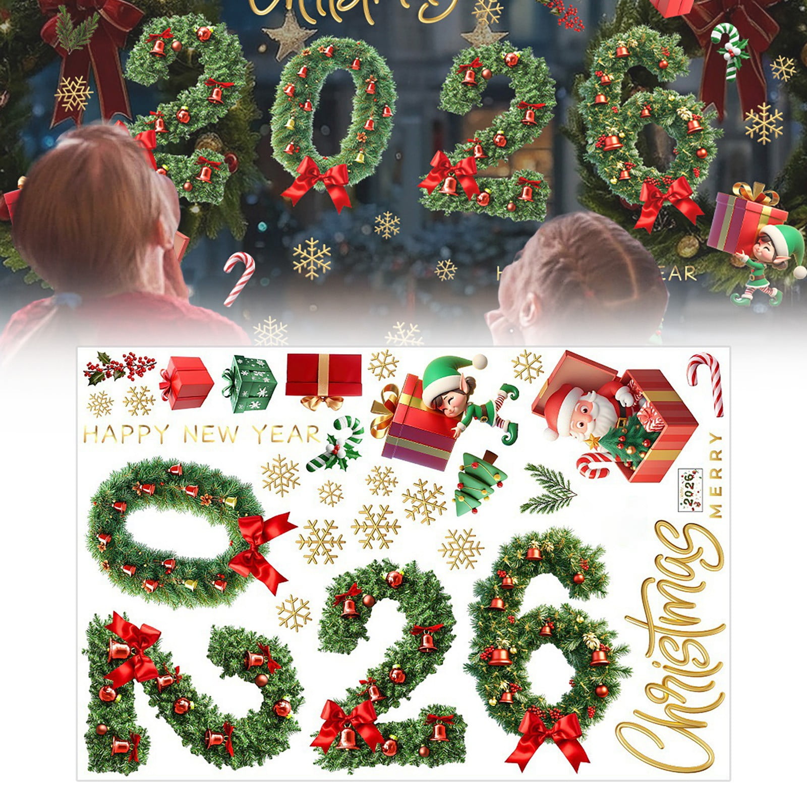Miommo Christmas Window Clings Double Sided 2026 Happy New Year Merry ...