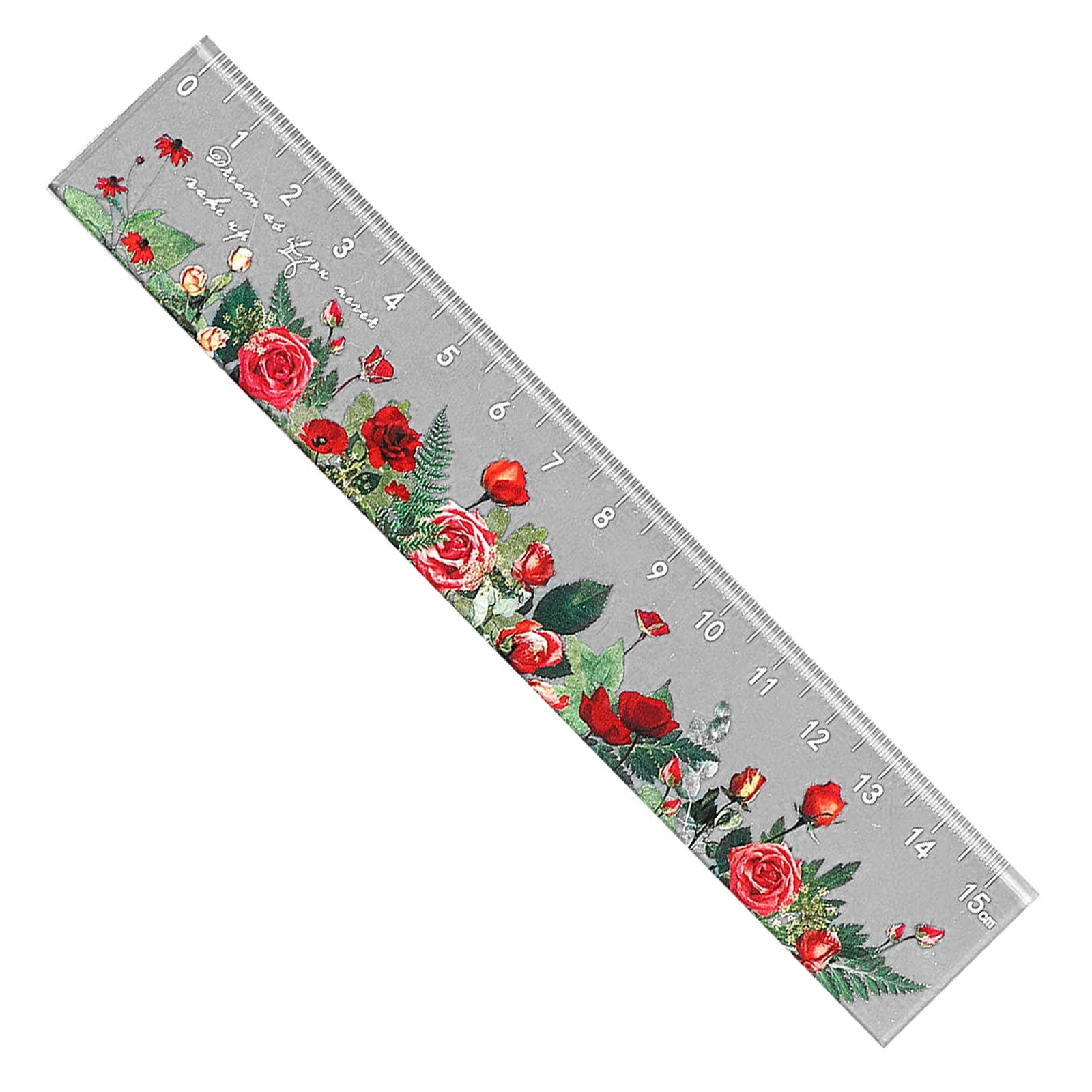 Miommo Clear Flower Design Acrylic Ruler 6 Inch 15 cm Transparent Cute ...