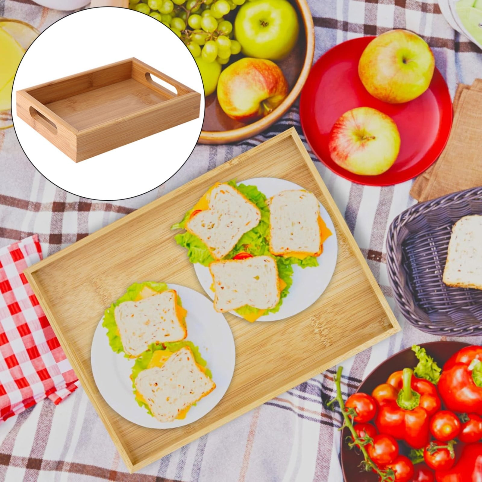 Miommo Tea tray Wood Dinner Food Trays for Eating On Couch Party ...