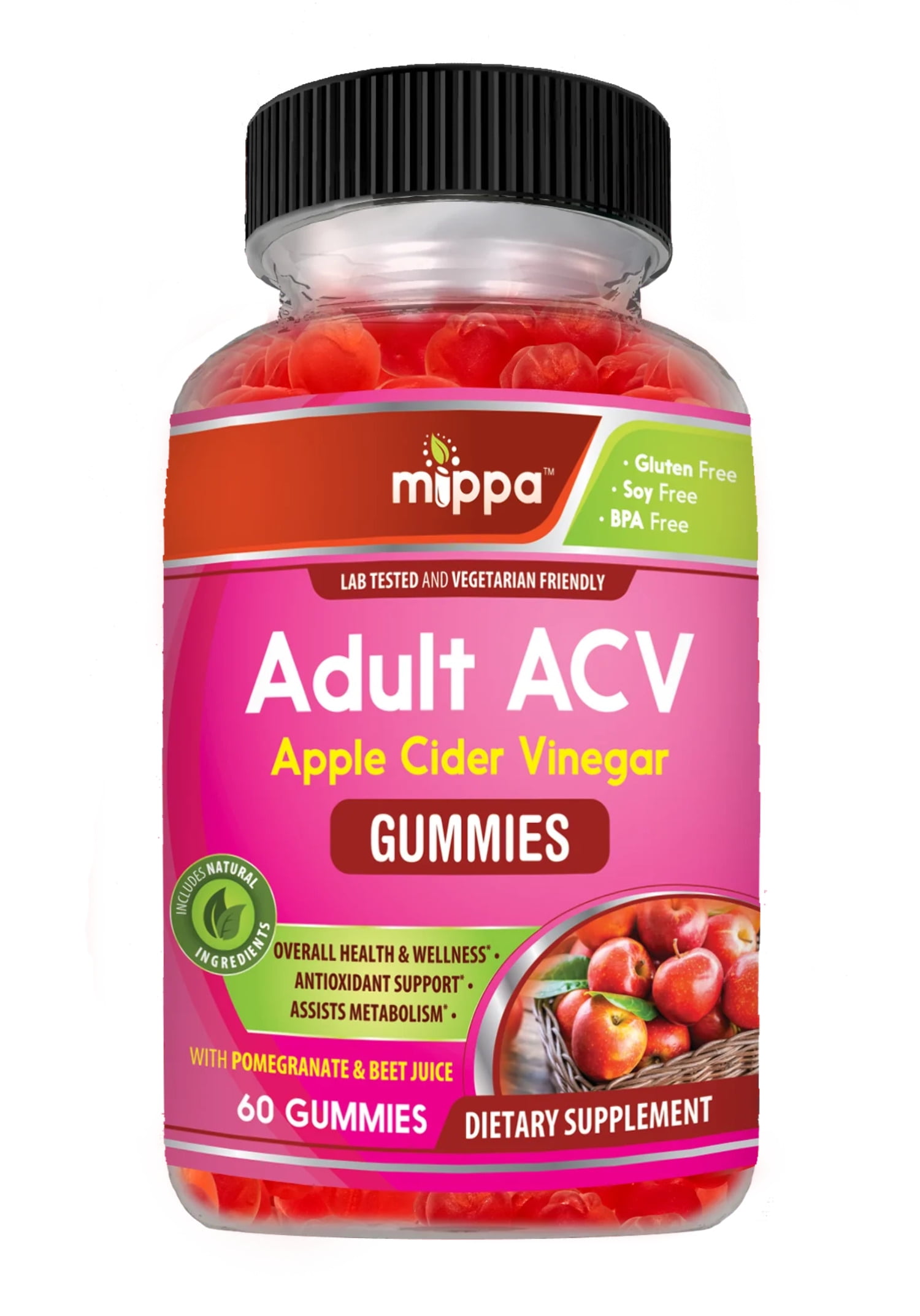 Mippa Supplements Adult ACV Gummies - Apple Cider Vinegar Gummy for ...