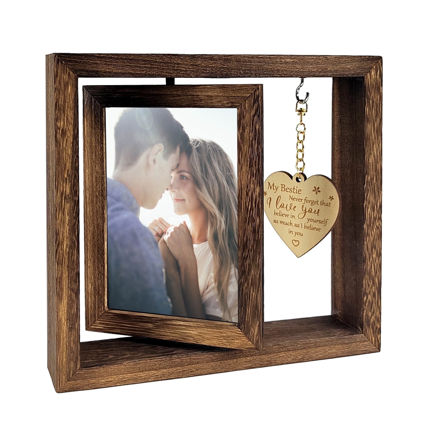 Miqiao Rotating Floating Mr and Mrs EST 2024 Picture Frame, 4x6 Rustic ...